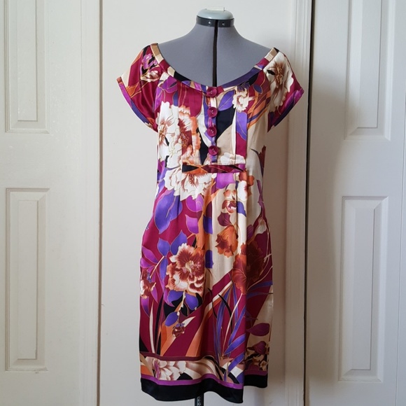 ECI | Dresses | Eci Silk Dress With Cute Floral Print Sz 6 | Poshmark